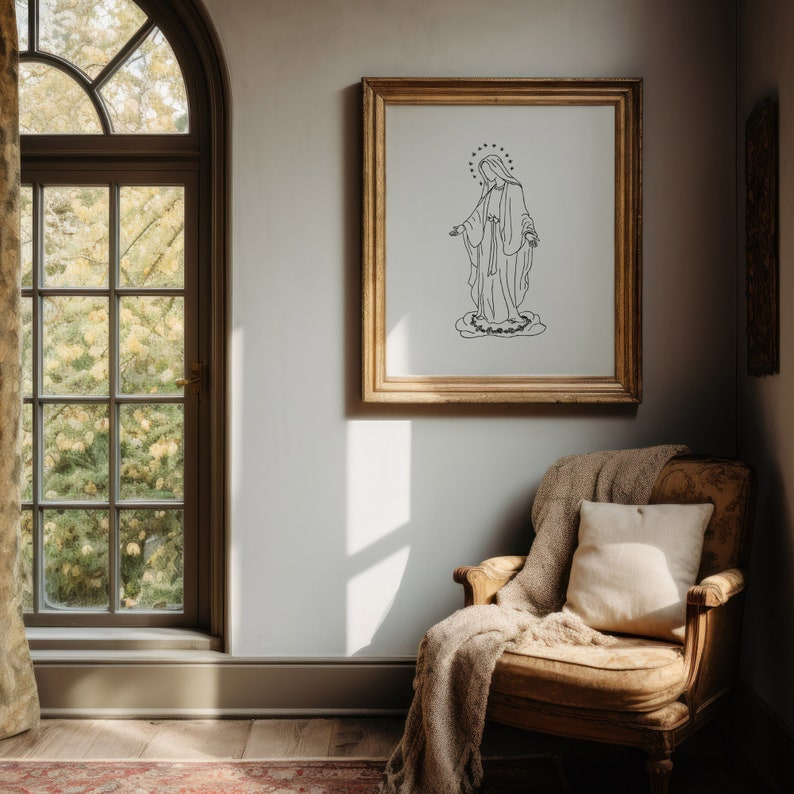 Blessed Virgin Mary Print -- Catholic Wall Art, Virgin Mary Drawing ...