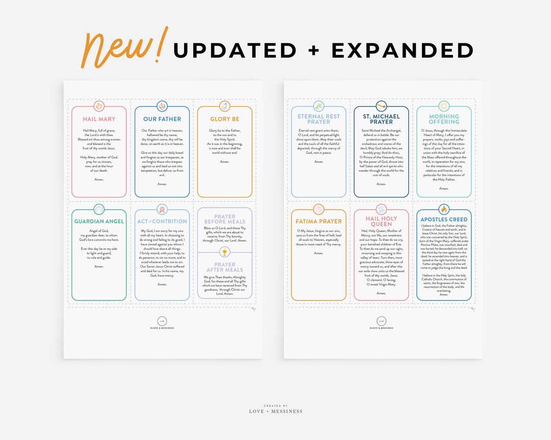Children's Printable Prayer Card BUNDLE: Set of 12 Catholic Prayers ...