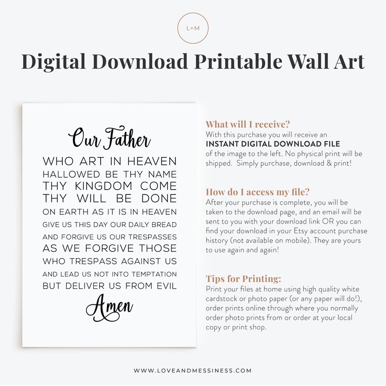 Our Father Prayer Printable -- the Lords Prayer Printable Art ...