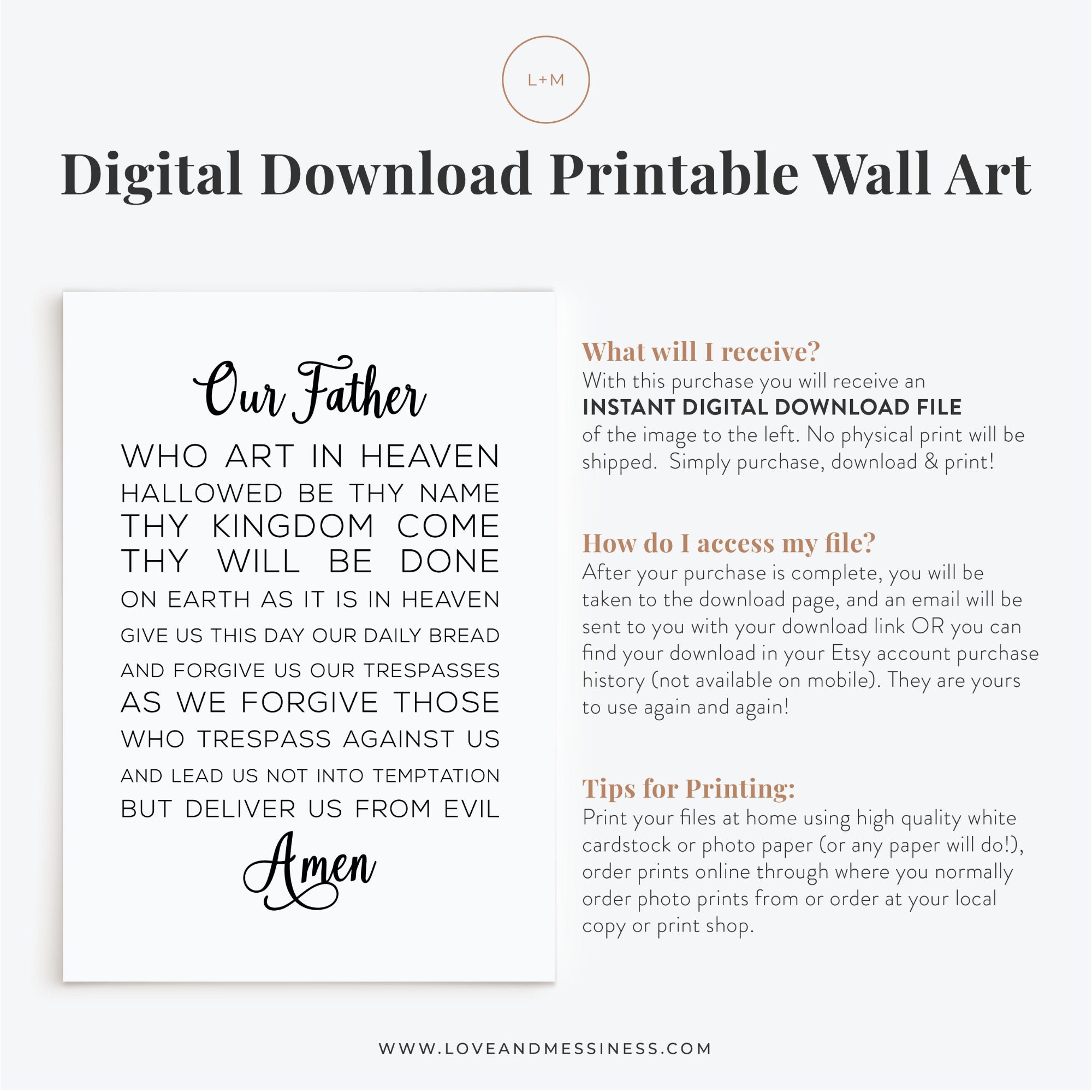 Our Father Prayer Printable -- the Lords Prayer Printable Art ...