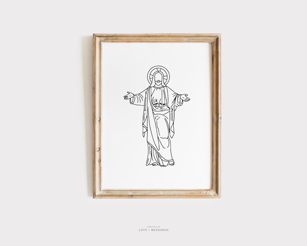Jesus Line Art - Printable Black & White Jesus Wall Art, Hand Drawn ...