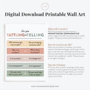 Tattling Vs Telling Printable Wall Art -- Homeschool Printable ...