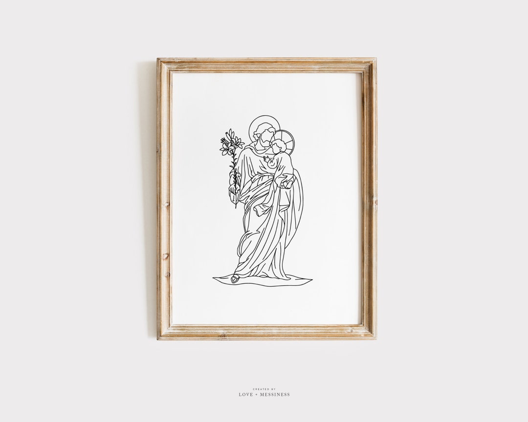 St. Joseph Printable Wall Art -- Saint Joseph With Jesus Drawing ...
