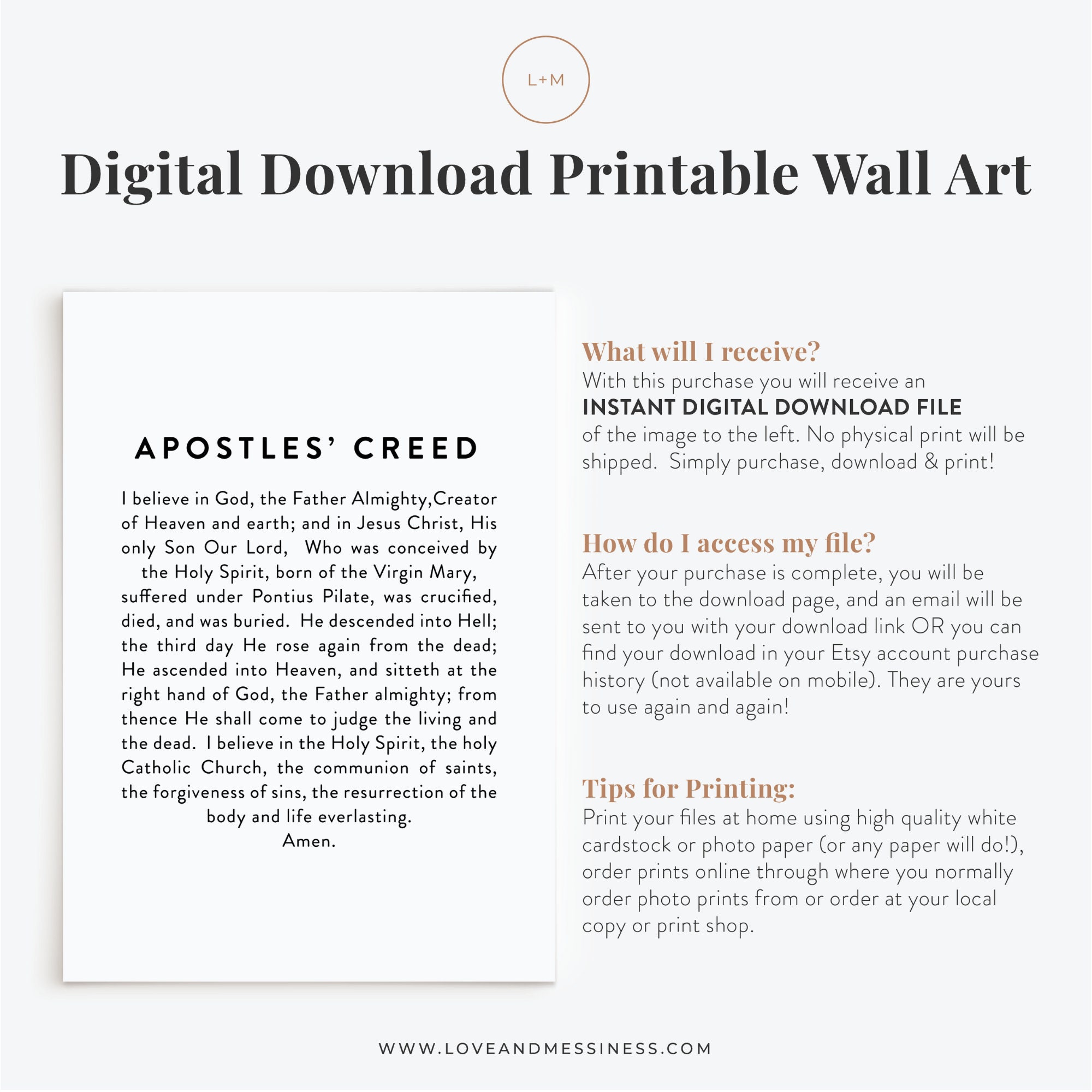 The Apostles Creed Prayer Printable - Apostles Creed Digital Download ...