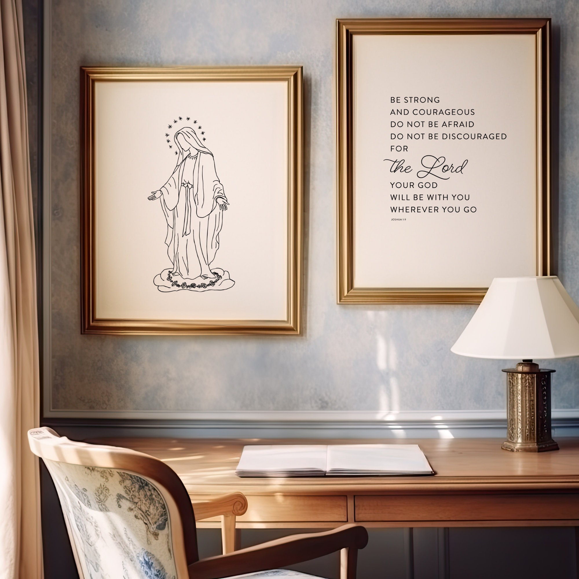 Blessed Virgin Mary Print -- Catholic Wall Art, Virgin Mary Drawing ...