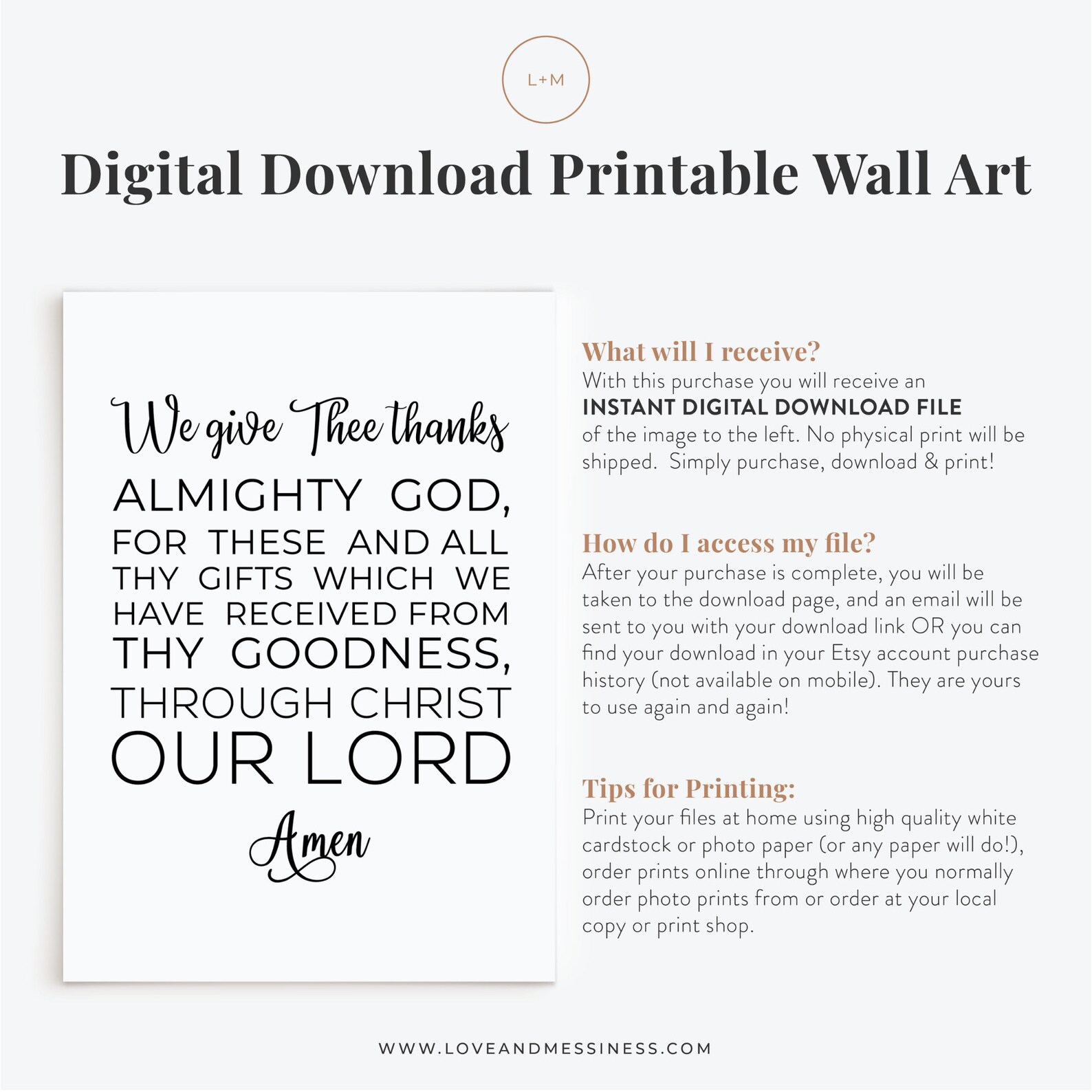 Grace After Meals Catholic Prayer Printable -- Catholic Home Decor ...
