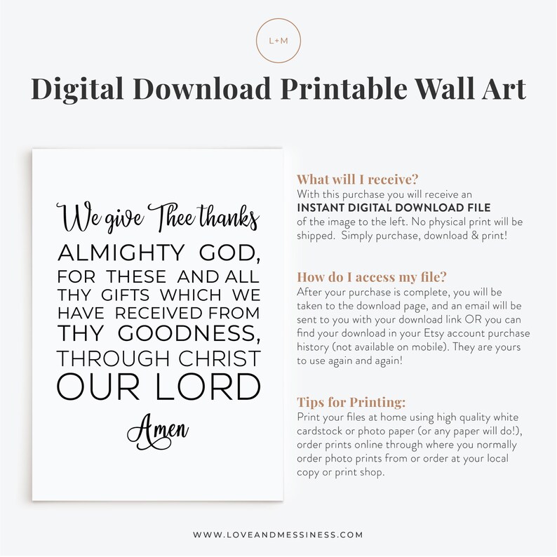 Grace After Meals Catholic Prayer Printable -- Catholic Home Decor ...