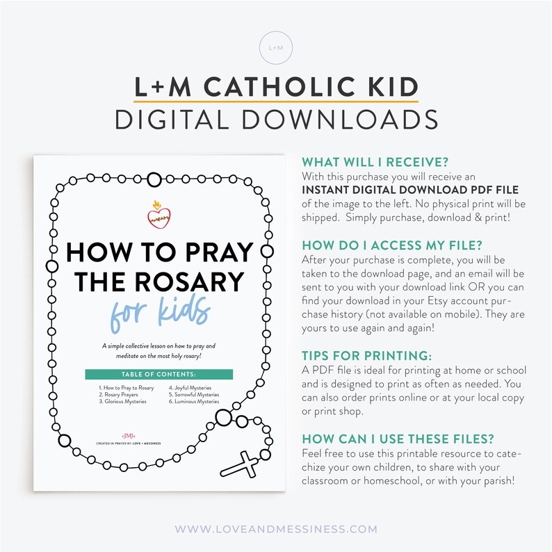 How to Pray the Rosary Catholic Kids Printable Prayer Packet - Beginner ...