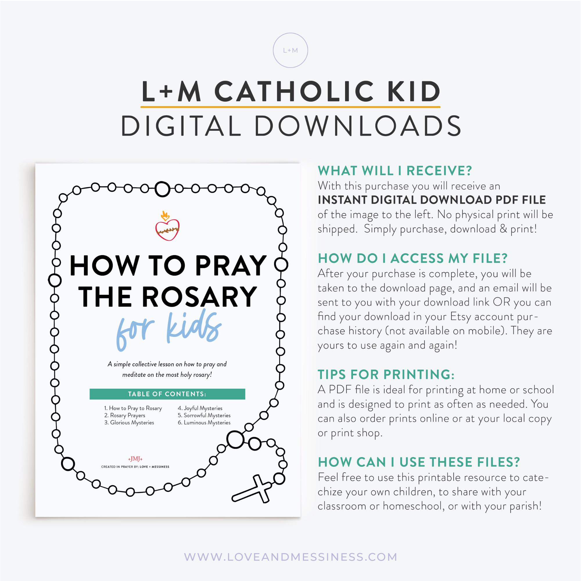 How to Pray the Rosary Catholic Kids Printable Prayer Packet - Beginner ...