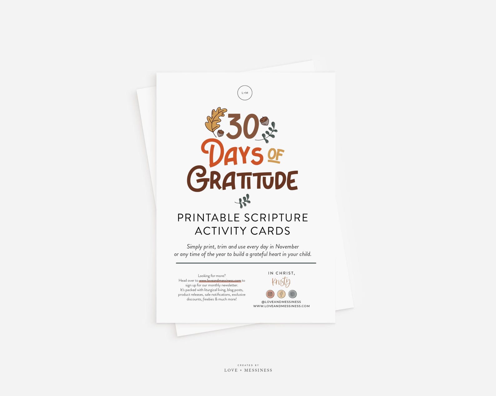 Gratitude Scripture Cards – 30 Days of Thanksgiving, Kids Activity ...