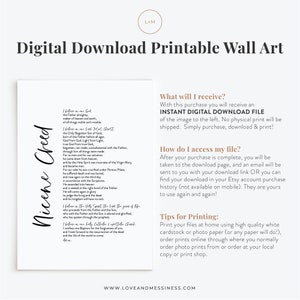 Nicene Creed Printable Wall Art -- Catholic Prayer, Catholic Wall Art ...