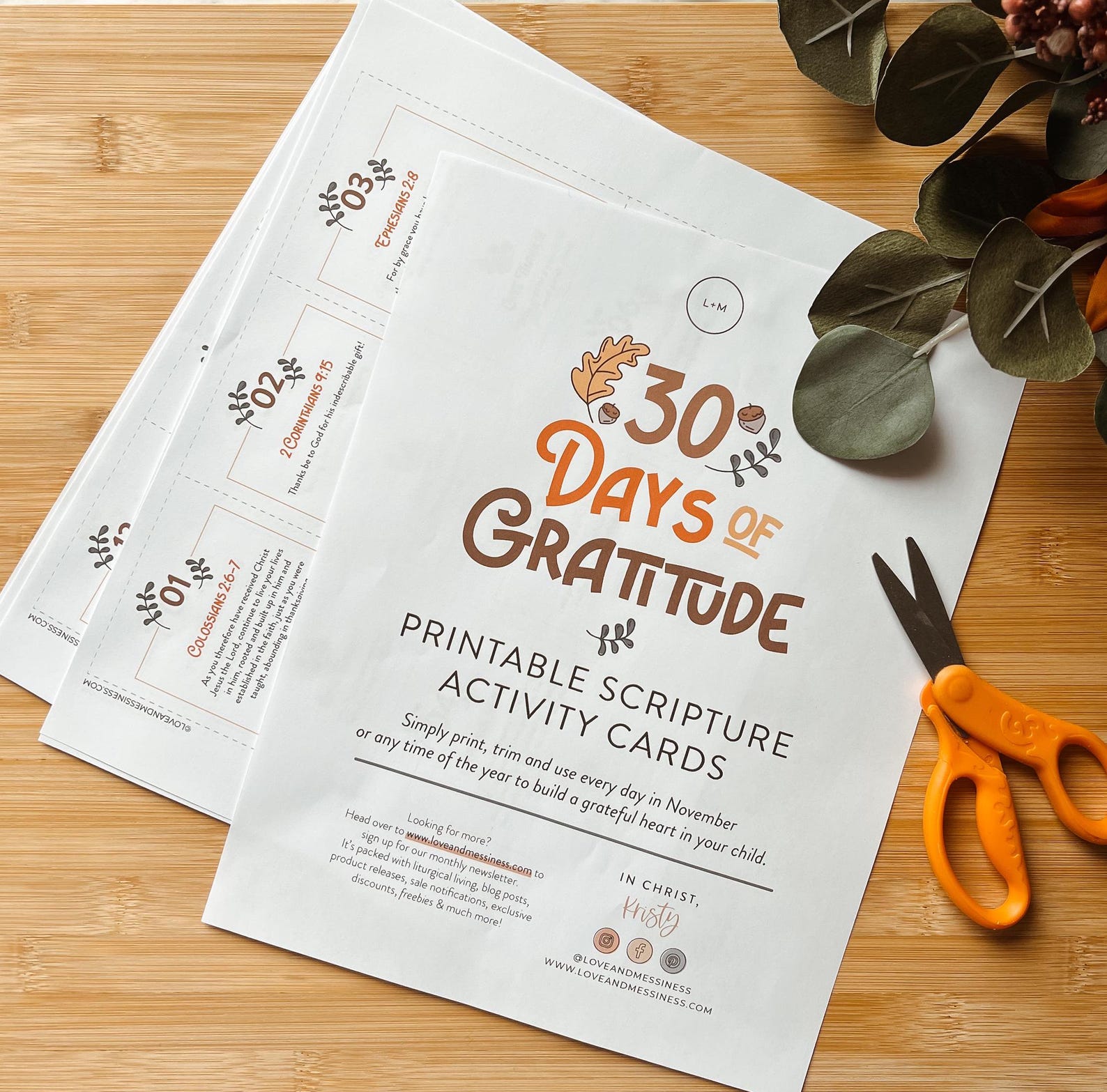 Gratitude Scripture Cards – 30 Days of Thanksgiving, Kids Activity ...