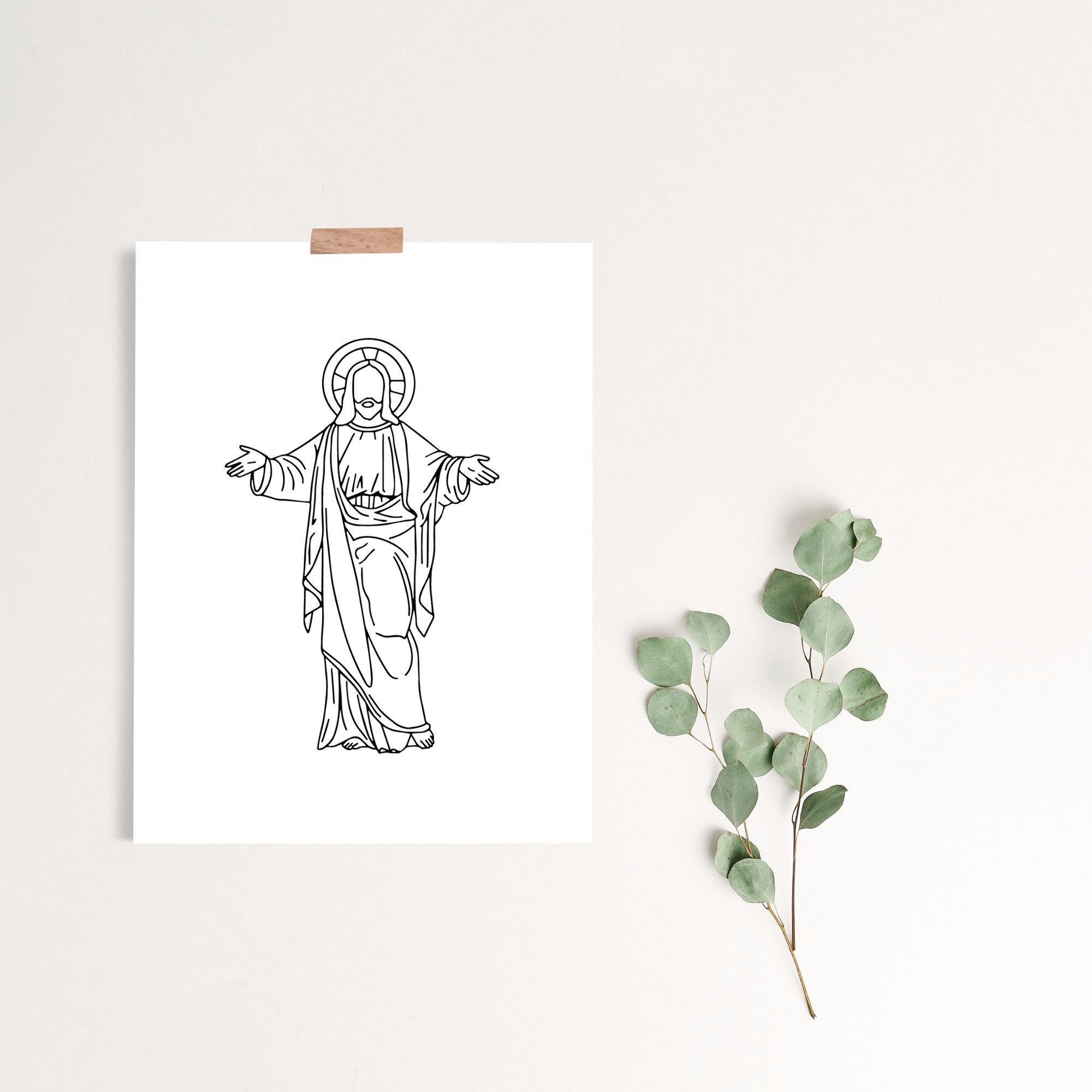 Jesus Line Art - Printable Black & White Jesus Wall Art, Hand Drawn ...
