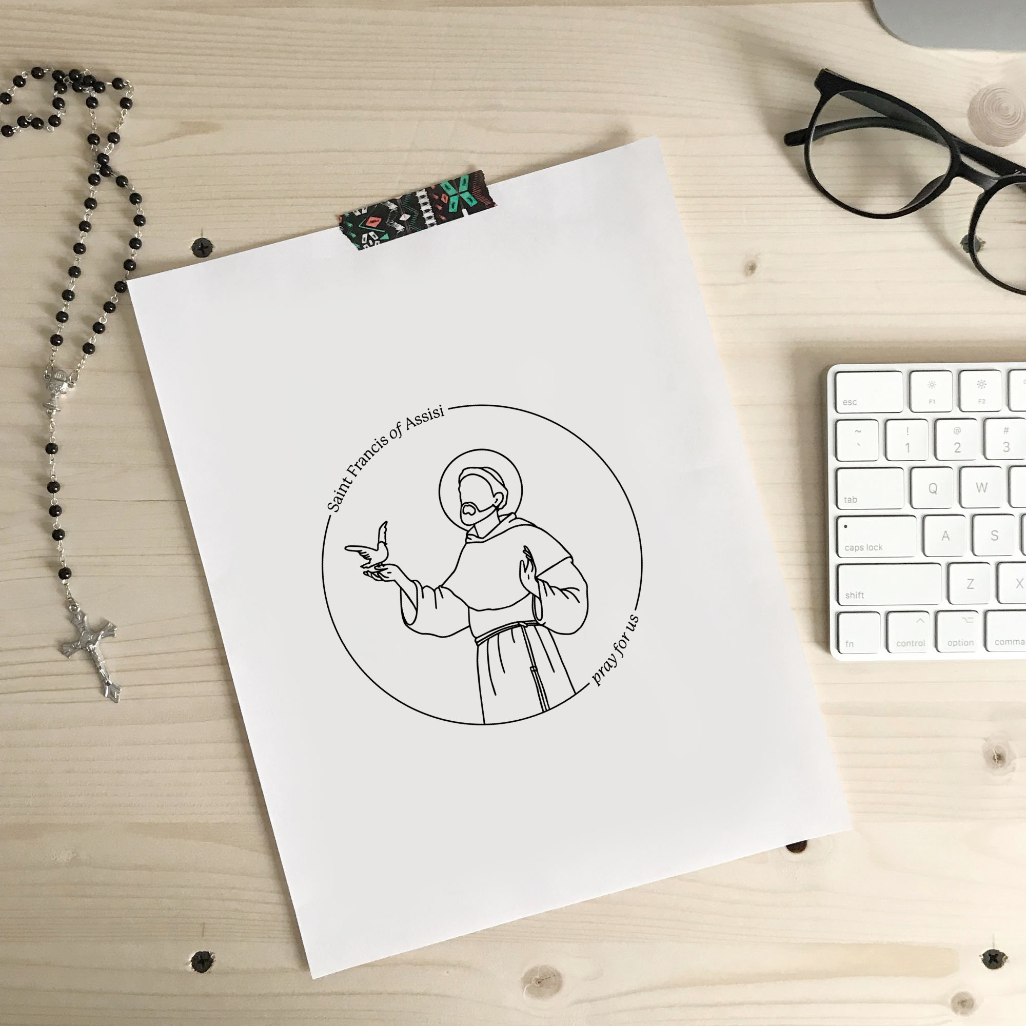 St Francis of Assisi Printable Wall Art -- Catholic Saint Illustration ...