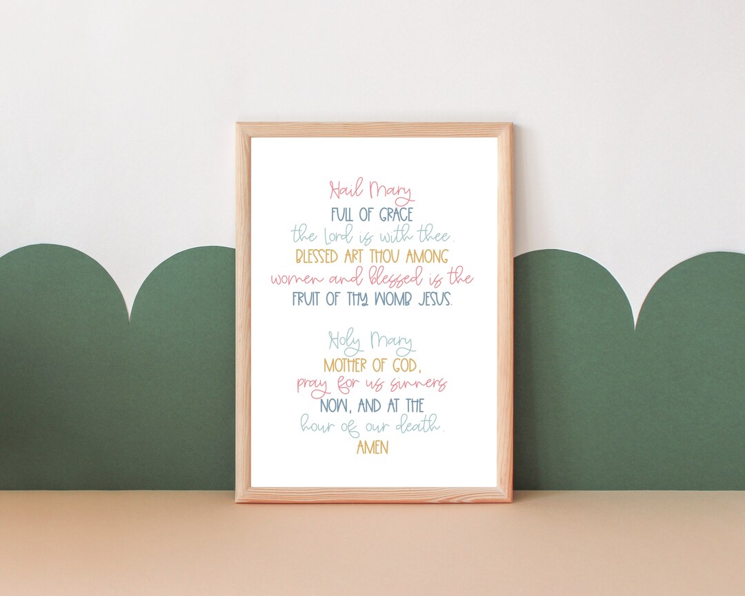 Hail Mary Printable Wall Art for Kids -- the Hail Mary Prayer, Catholic ...