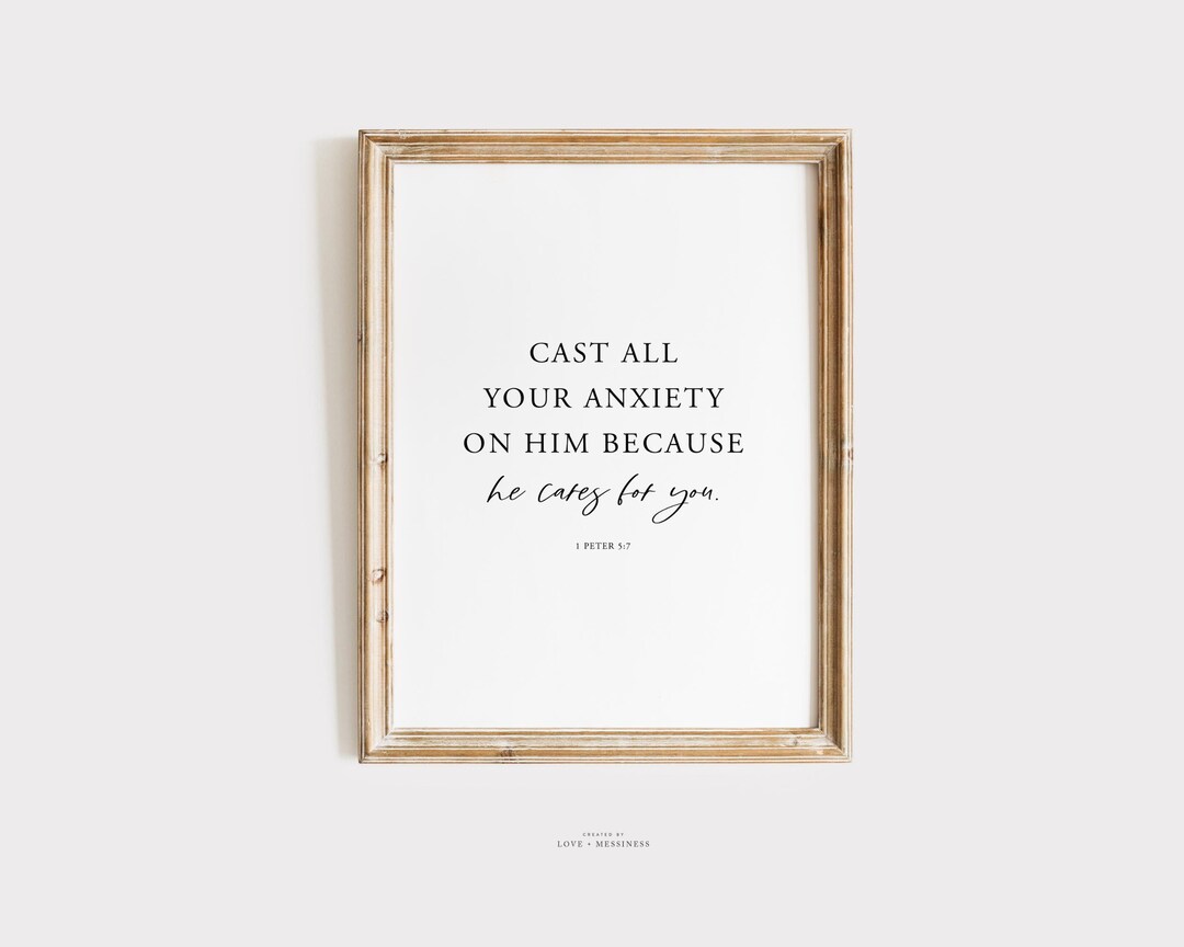Peter 5:7 Scripture Print | Cast Your Anxiety Bible Quote, Catholic ...