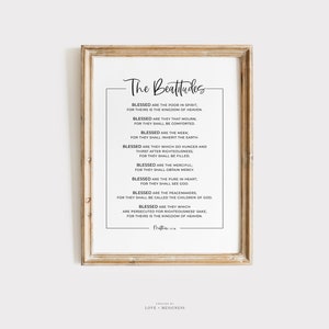 The Beatitudes Printable Wall Art - Matthew 5:3-10, Christian Bible ...
