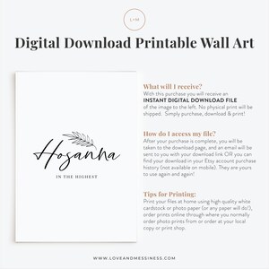 Easter Printable Wall Art - Hosanna in the Highest Scripture Print ...