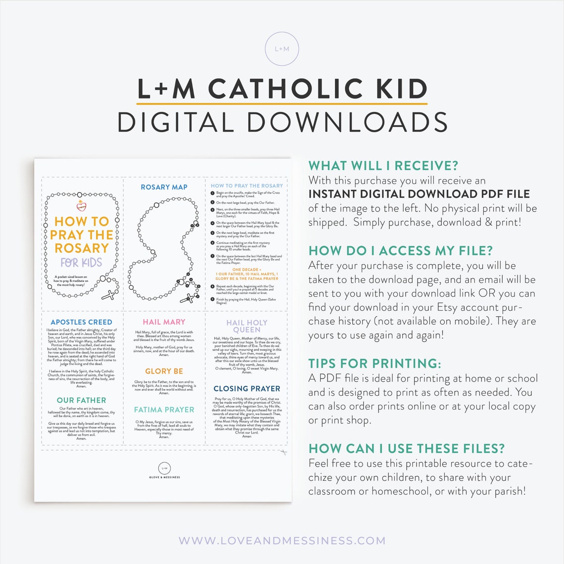 How to Pray the Rosary Catholic Kids Printable Cards - Rosary Lesson ...