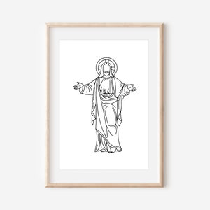 Jesus Line Art Printable Black & White Jesus Wall Art, Hand Drawn Jesus ...