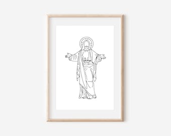 Black Line Jesus Art - Etsy