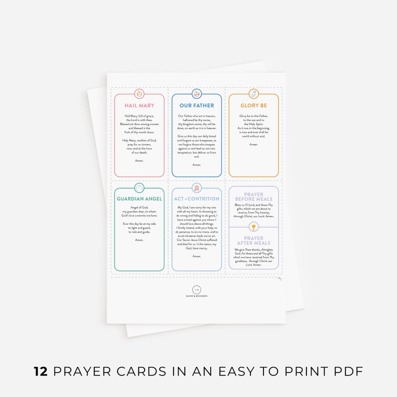 Children's Printable Prayer Card BUNDLE: Set of 12 Catholic Prayers ...