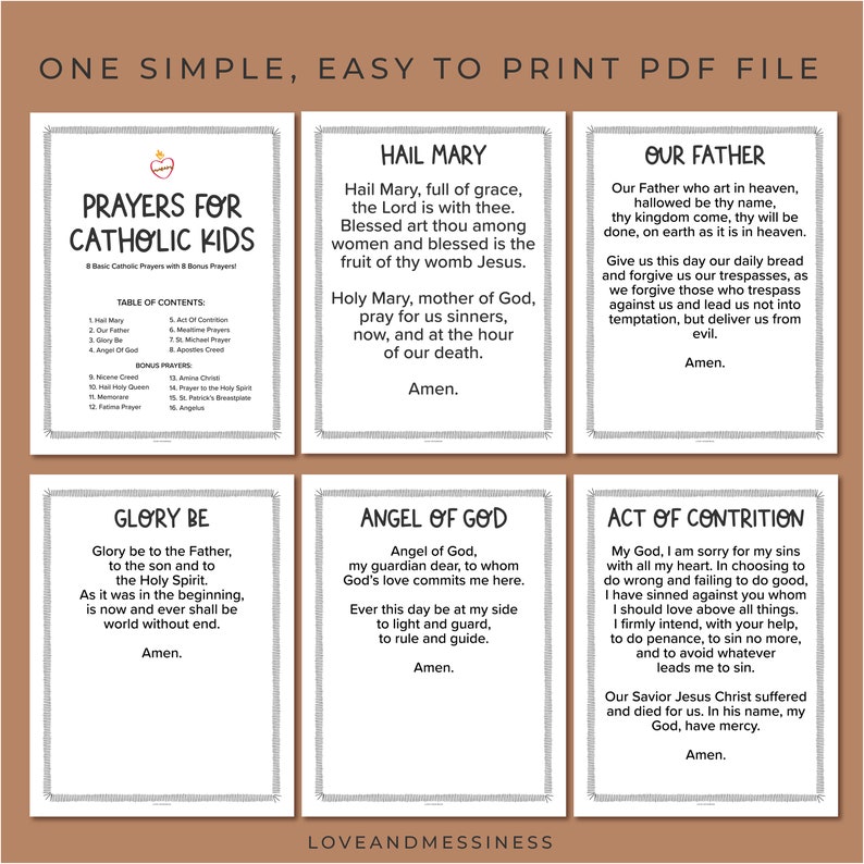 Prayers for Catholic Kids Printable Prayer Packet Beginner | Etsy