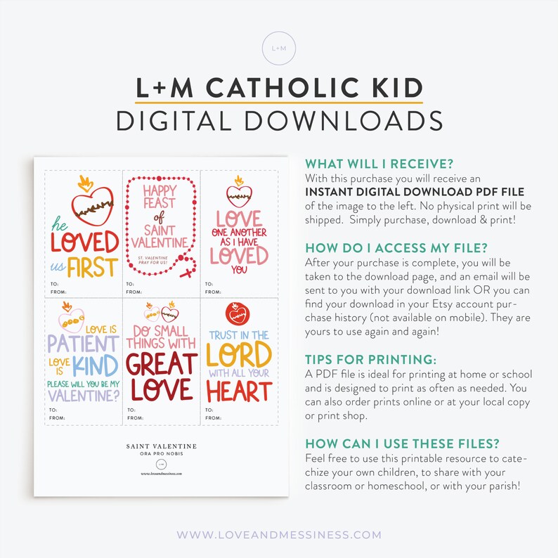 Catholic Kids Valentine Cards : Set of 6 Catholic Valentine Cards for ...