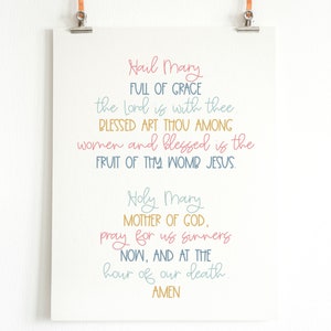 Hail Mary Printable Wall Art for Kids -- the Hail Mary Prayer, Catholic ...