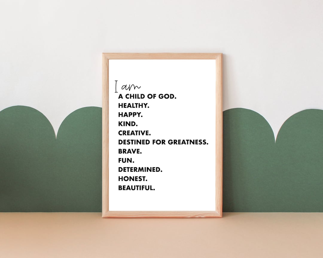 I Am a Child of God Affirmation Printable - Kids Affirmation Prints ...