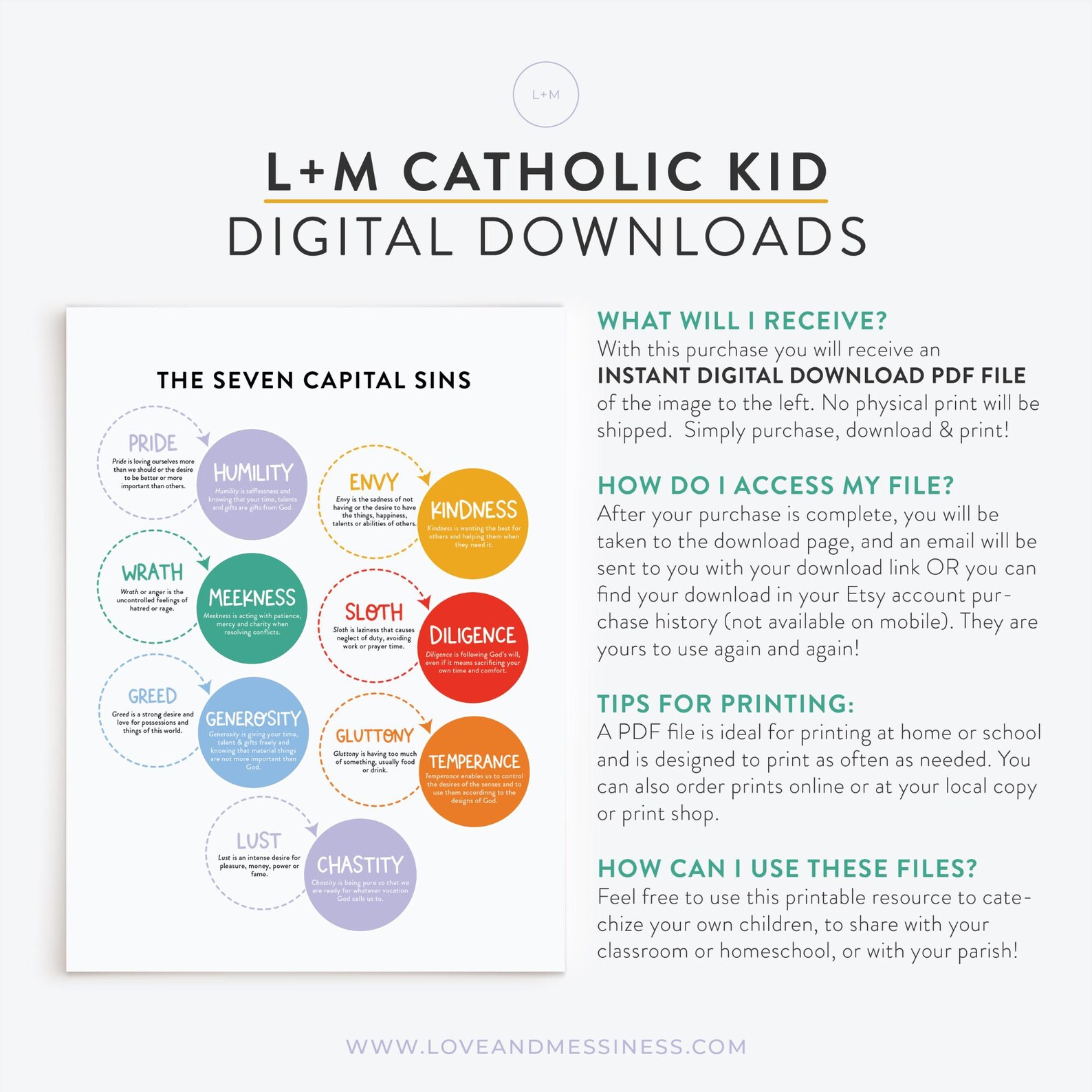 Catholic Homeschool Print - the 7 Capital Sins & Virtues, Catholic Kids ...