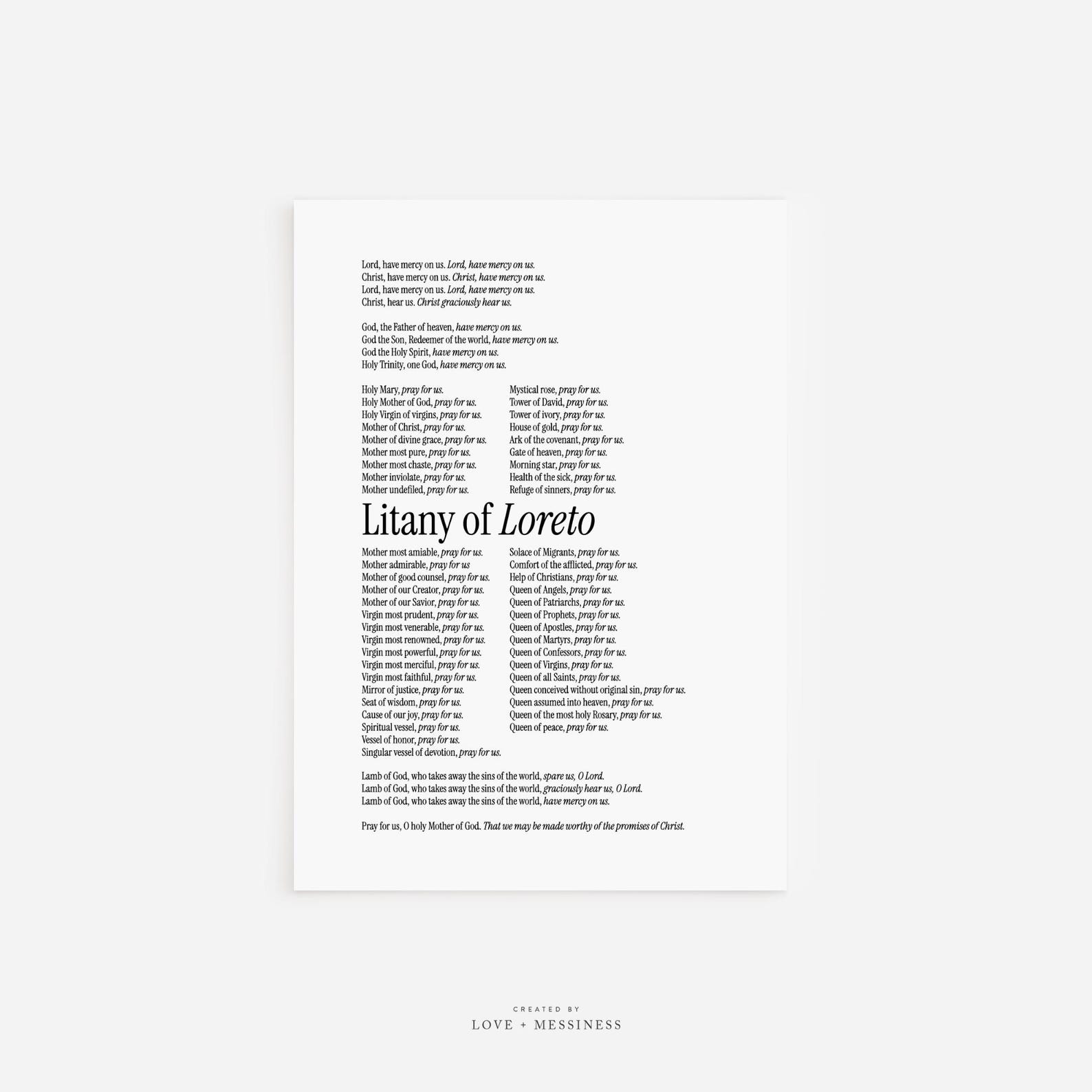 Litany of Loreto Prayer Printable - Litany of the Blessed Virgin Mary ...