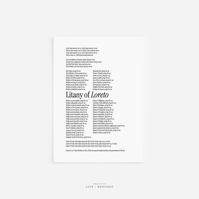 Litany of Loreto Prayer Printable - Litany of the Blessed Virgin Mary ...
