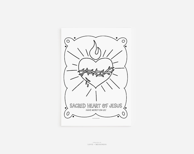 Sacred Heart of Jesus Coloring Page, Printable Jesus Coloring, Catholic ...