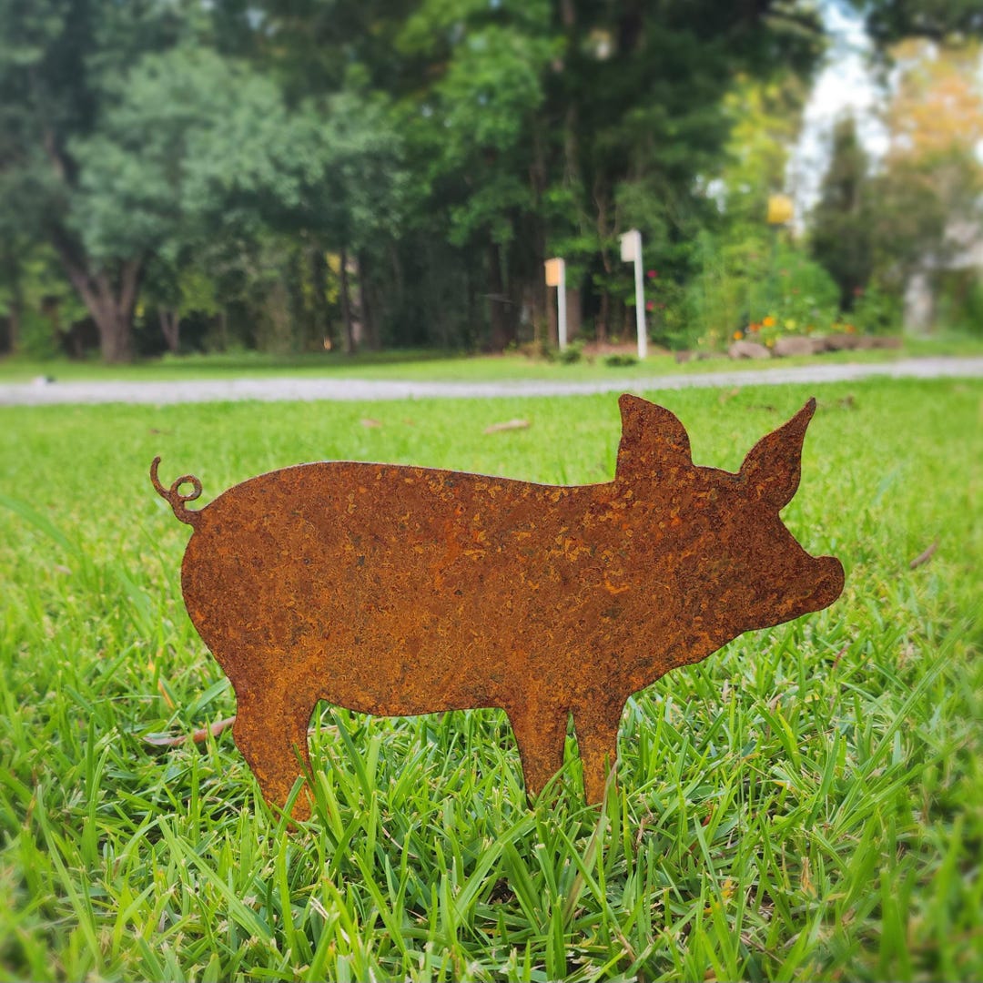 Handmade Metal Pig Garden Art - Rusted Garden Decor - Etsy