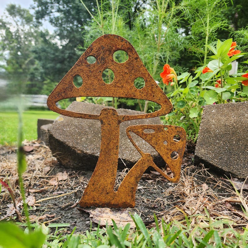 Handmade Metal Mushroom Garden Art - Rusted Garden Decor - Etsy