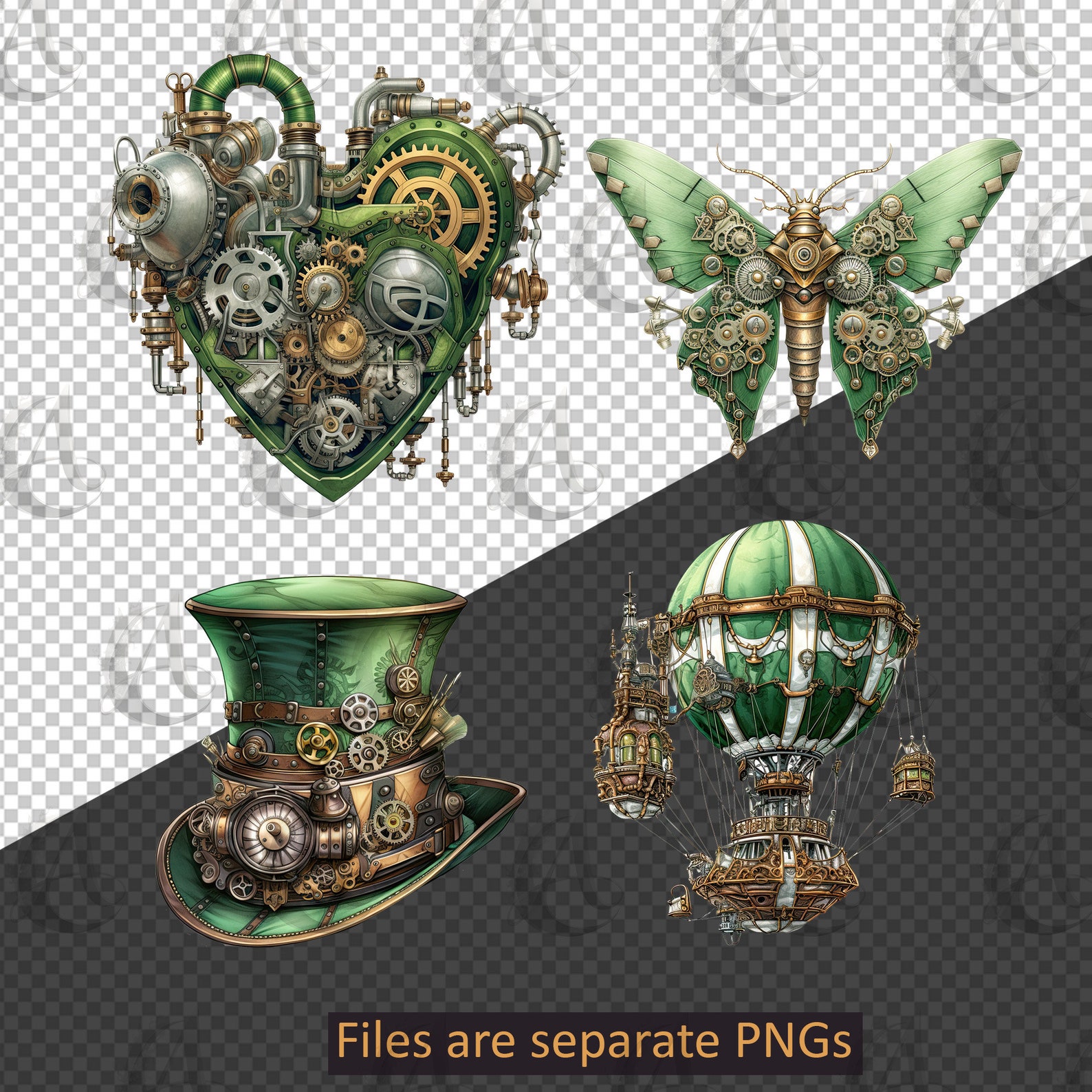Green Steampunk Clipart Set - PNG Instant Download Commercial Use - Etsy