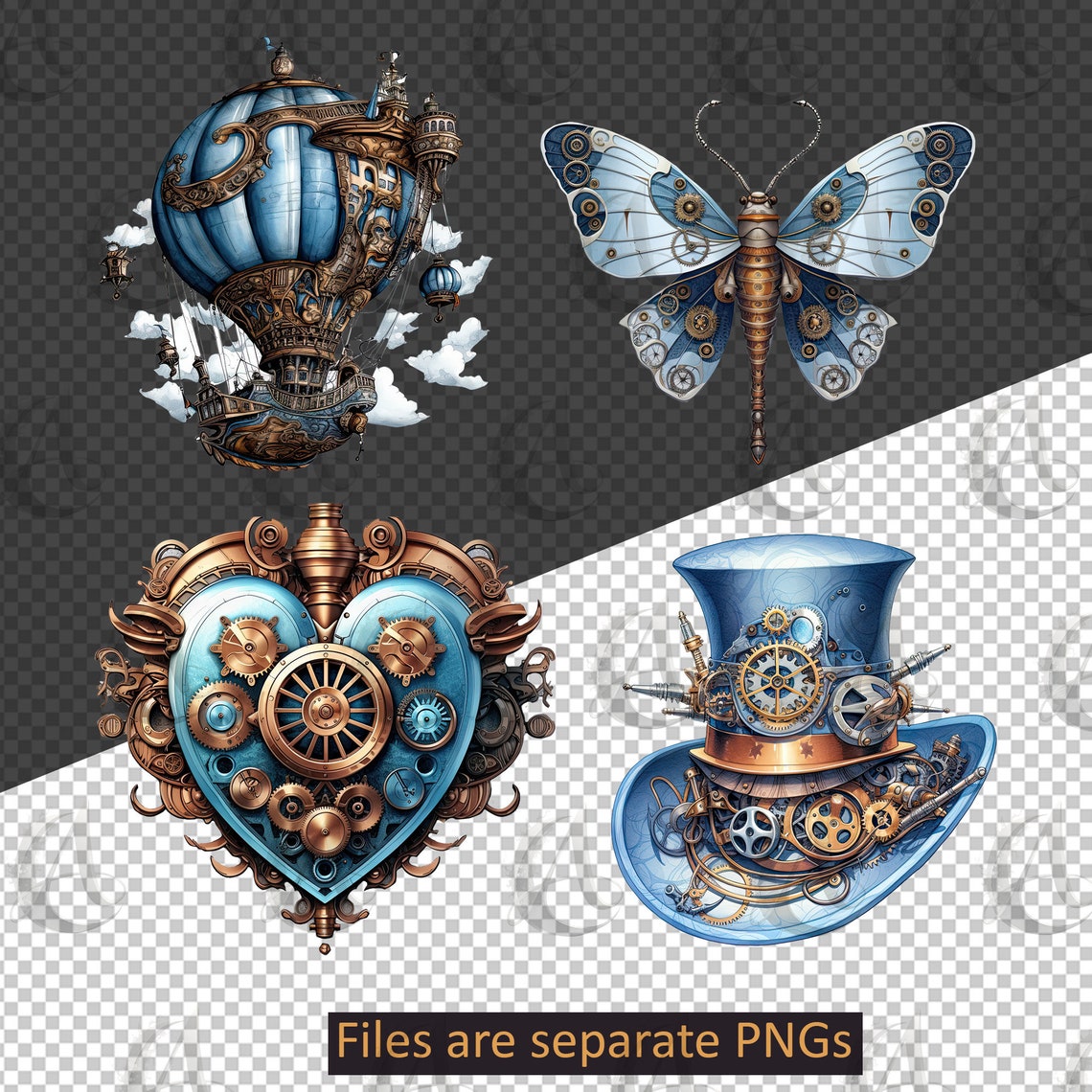 Blue Steampunk Clipart Set - PNG Instant Download Commercial Use - Etsy ...