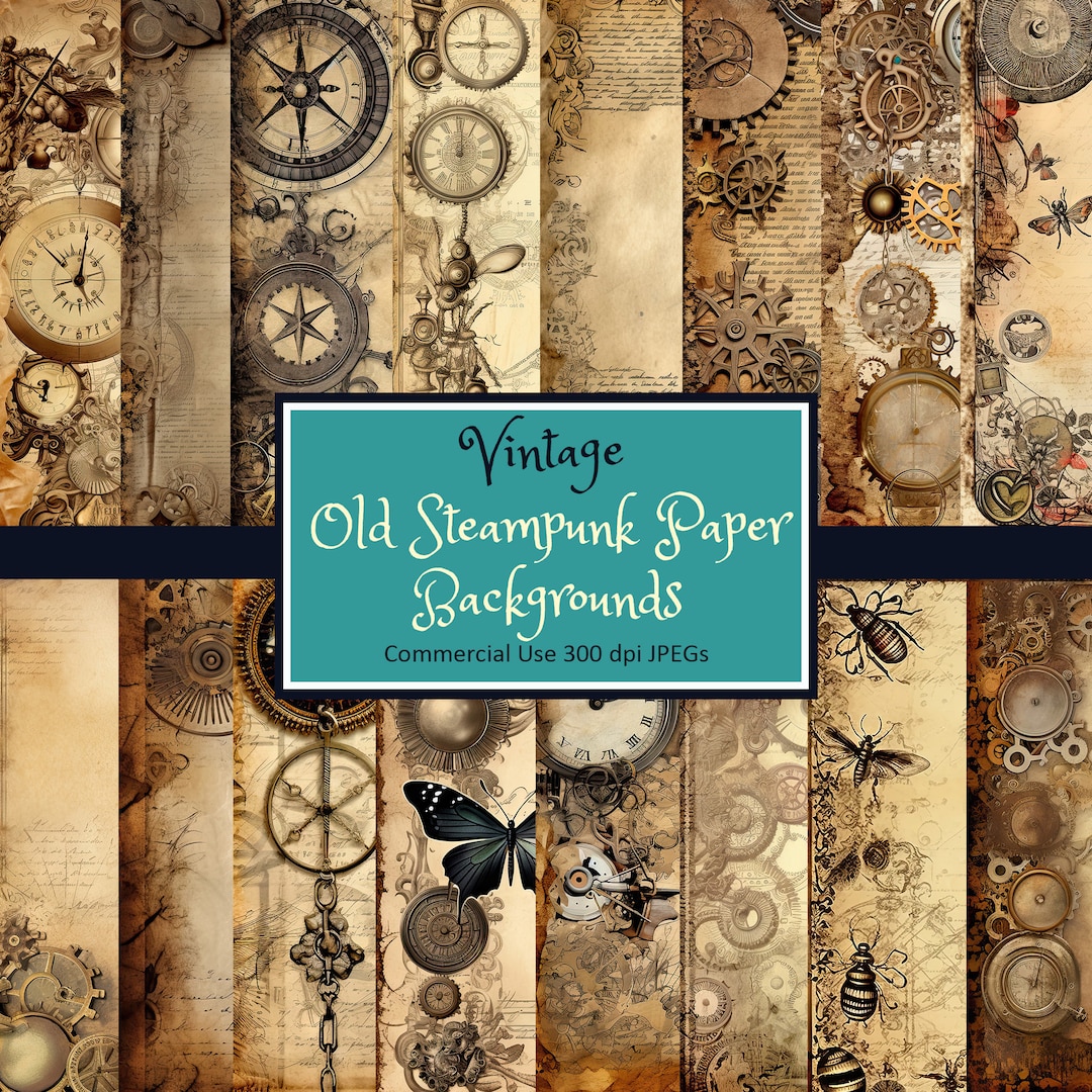 Vintage Style Steampunk Old Paper Distressed Background - JPEG Instant ...