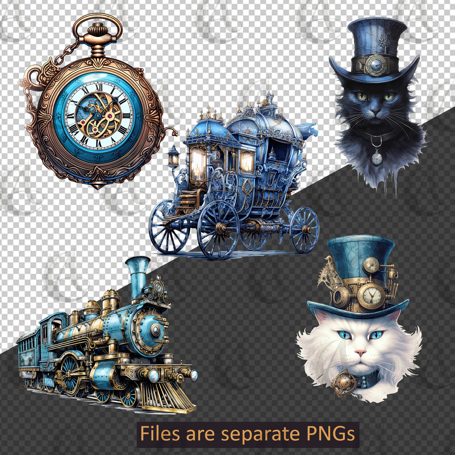 Blue Steampunk Clipart Set - PNG Instant Download Commercial Use - Etsy ...