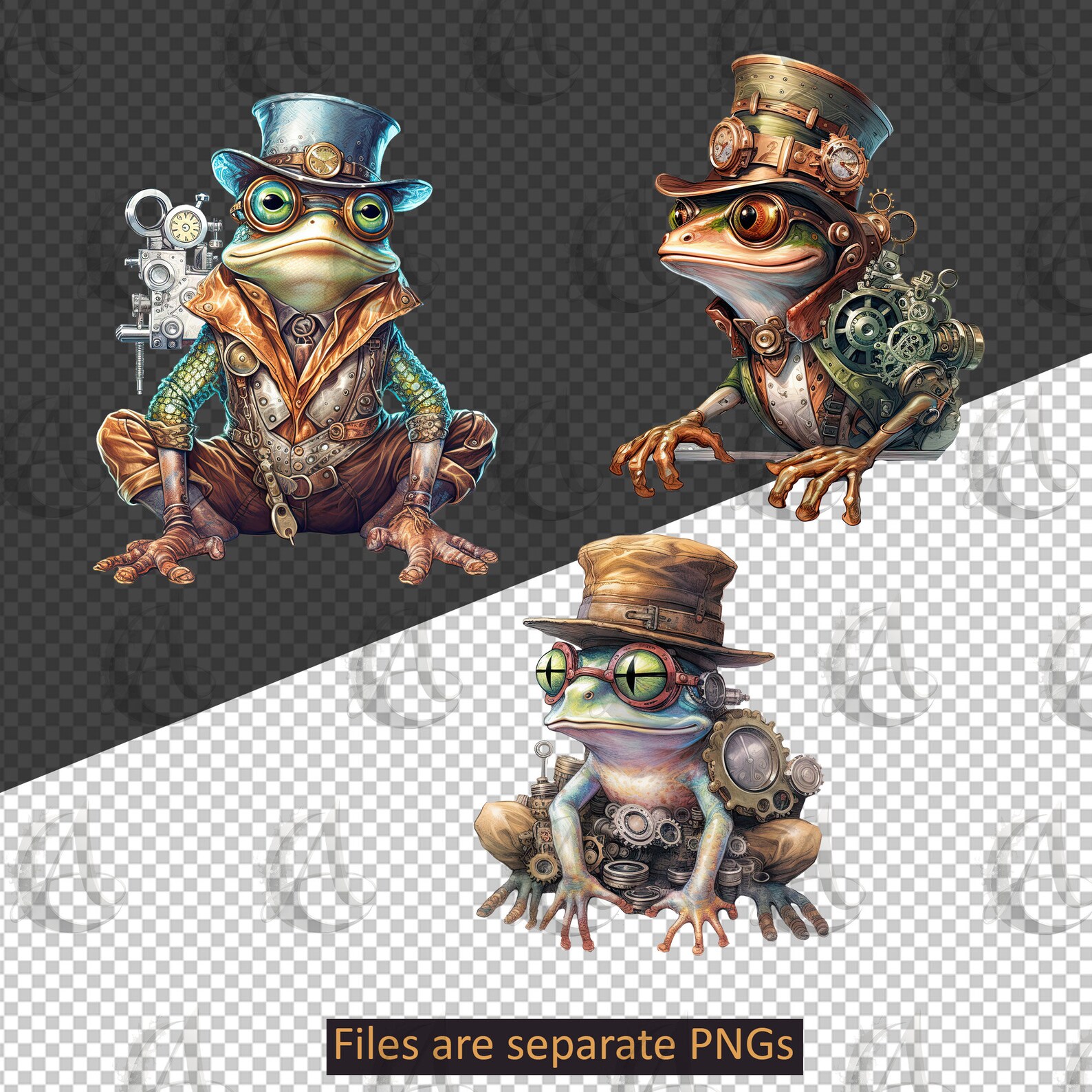 Classic Steampunk Frogs Clipart Set - PNG Instant Download Commercial ...