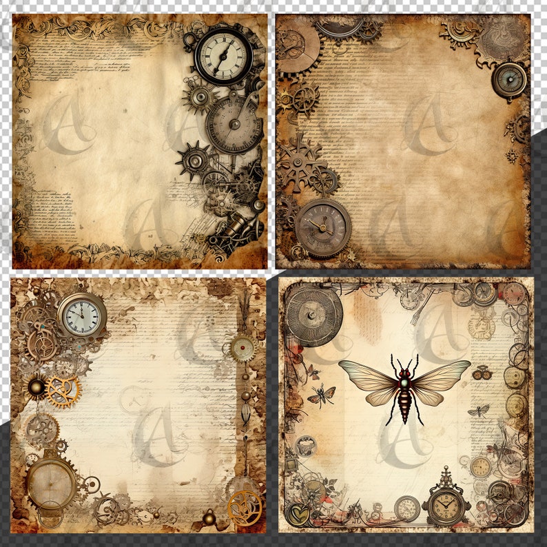 Vintage Style Steampunk Old Paper Distressed Background - JPEG Instant ...
