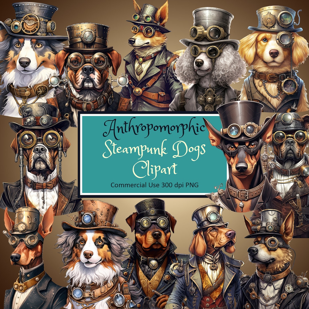 Steampunk Dogs Large Breeds Anthropomorphic Clipart Set - PNG ...