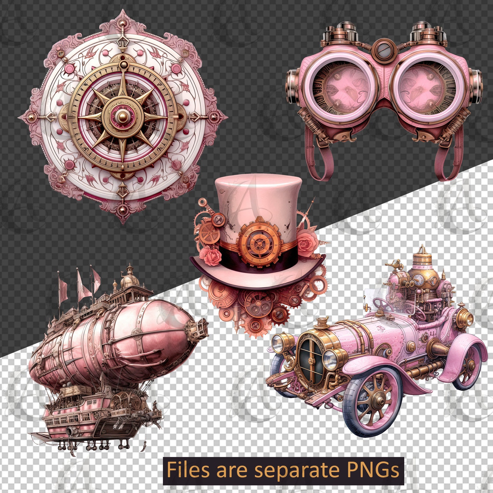 Pink Steampunk Clipart Set PNG Instant Download Commercial - Etsy
