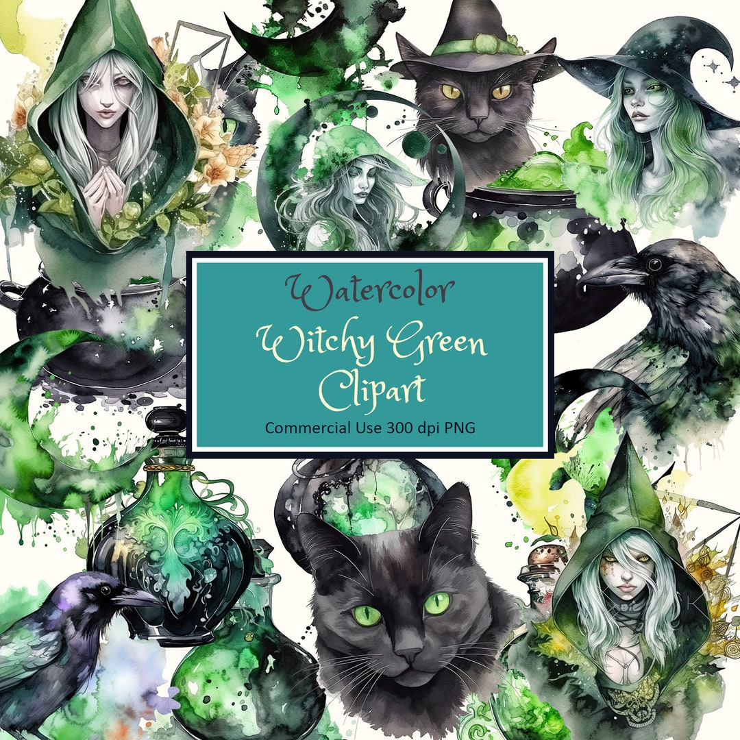 Watercolor Witchy Green Clipart Set - PNG Instant Download Commercial ...
