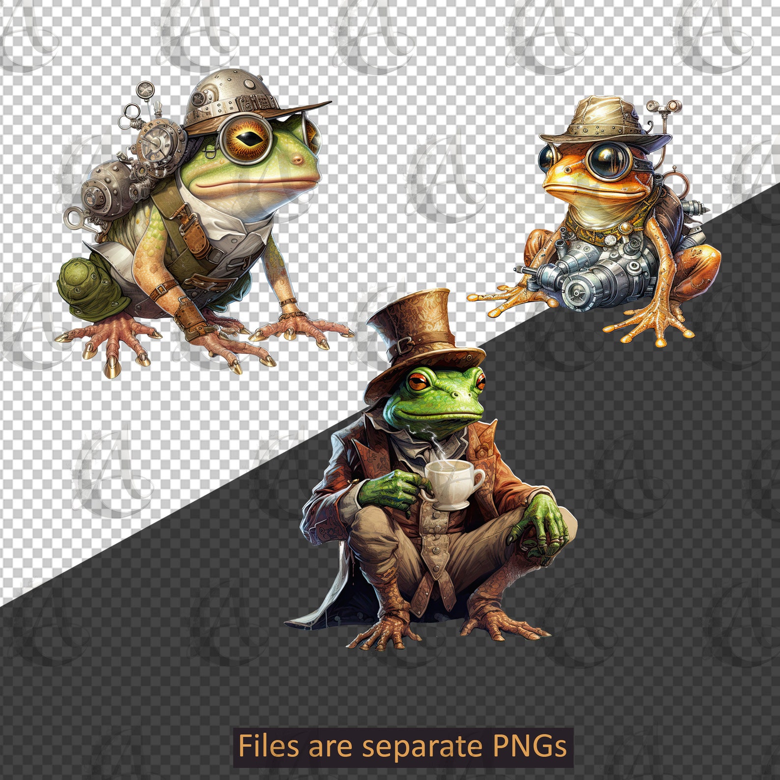 Classic Steampunk Frogs Clipart Set - PNG Instant Download Commercial ...