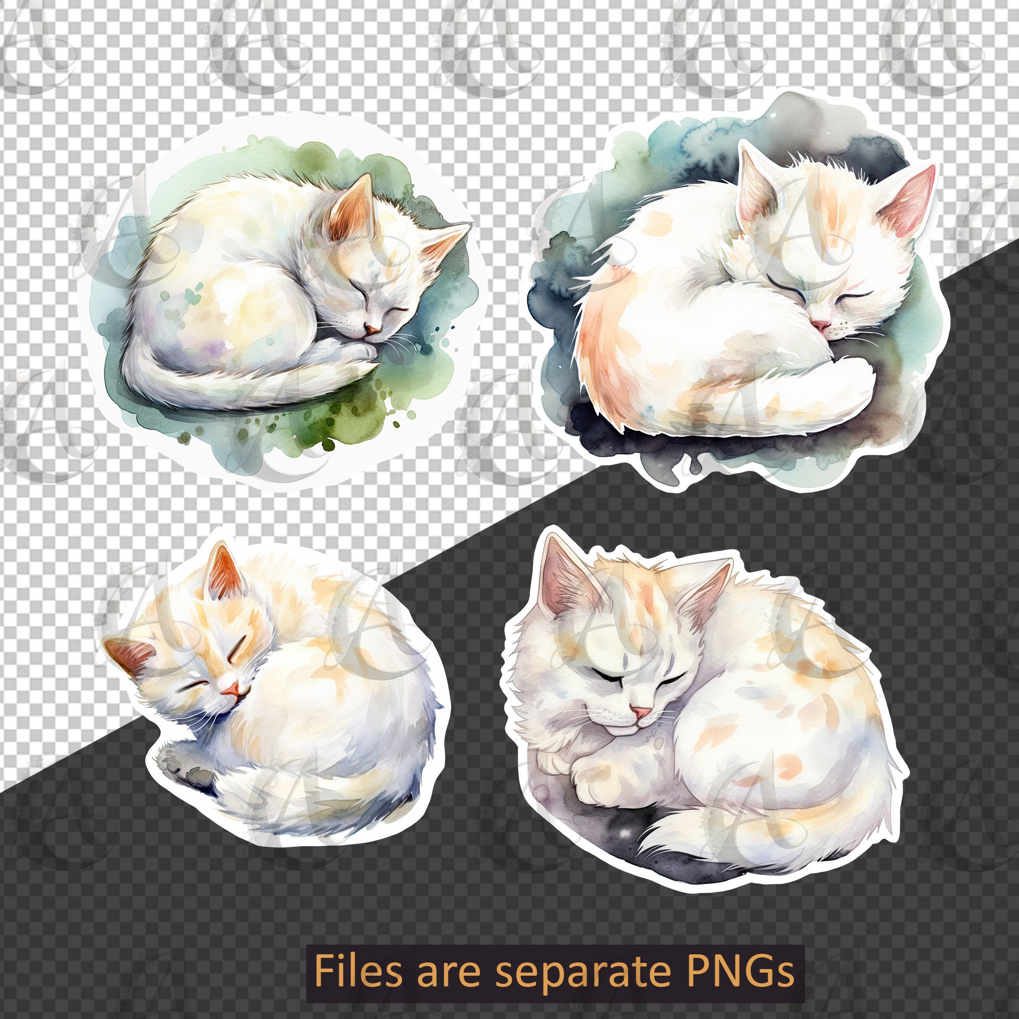 Watercolor Sleeping Kittens Clipart Stickers Set - PNG Instant Download ...