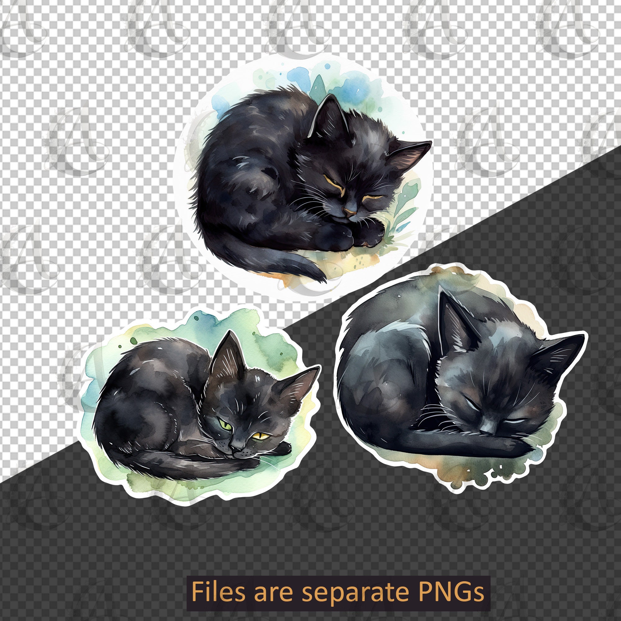Watercolor Sleeping Kittens Clipart Stickers Set - PNG Instant Download ...