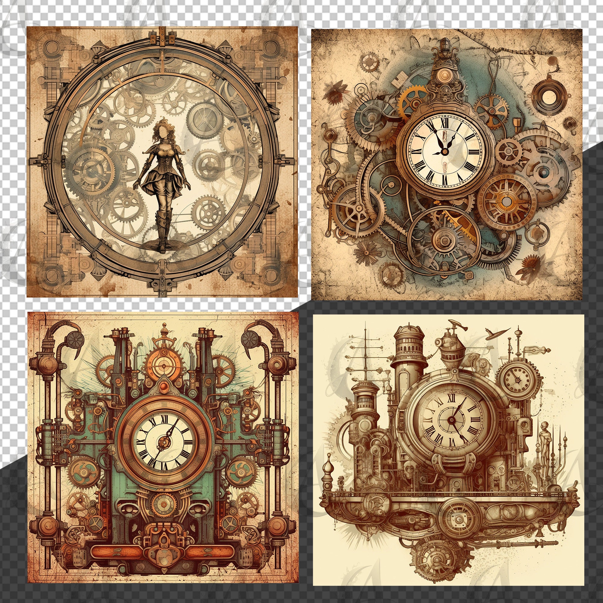 Vintage Tones Steampunk Style Elements Background Scrapbook Paper ...
