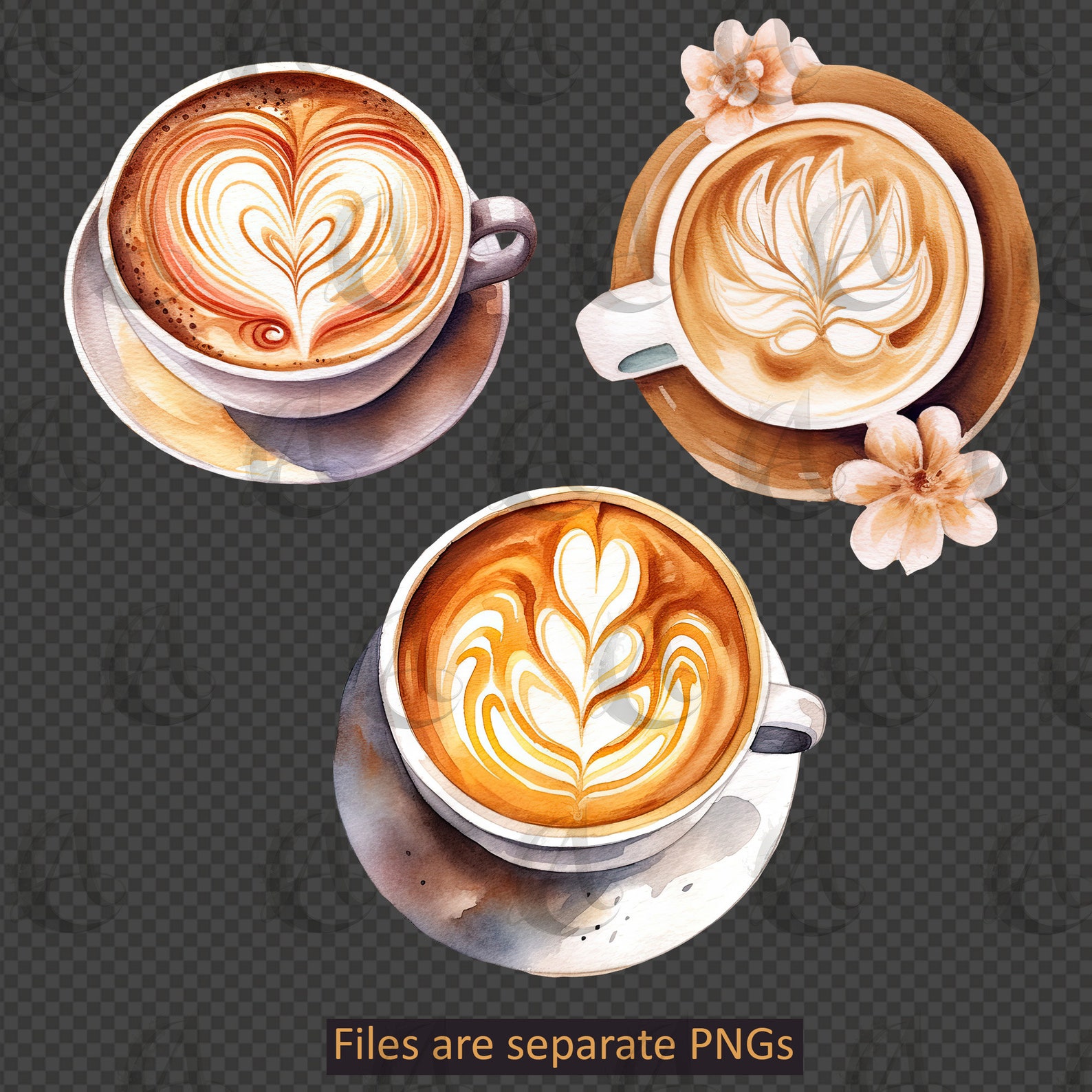 Cafe Latte Art Watercolor Clipart Set - Transparent PNG Instant ...